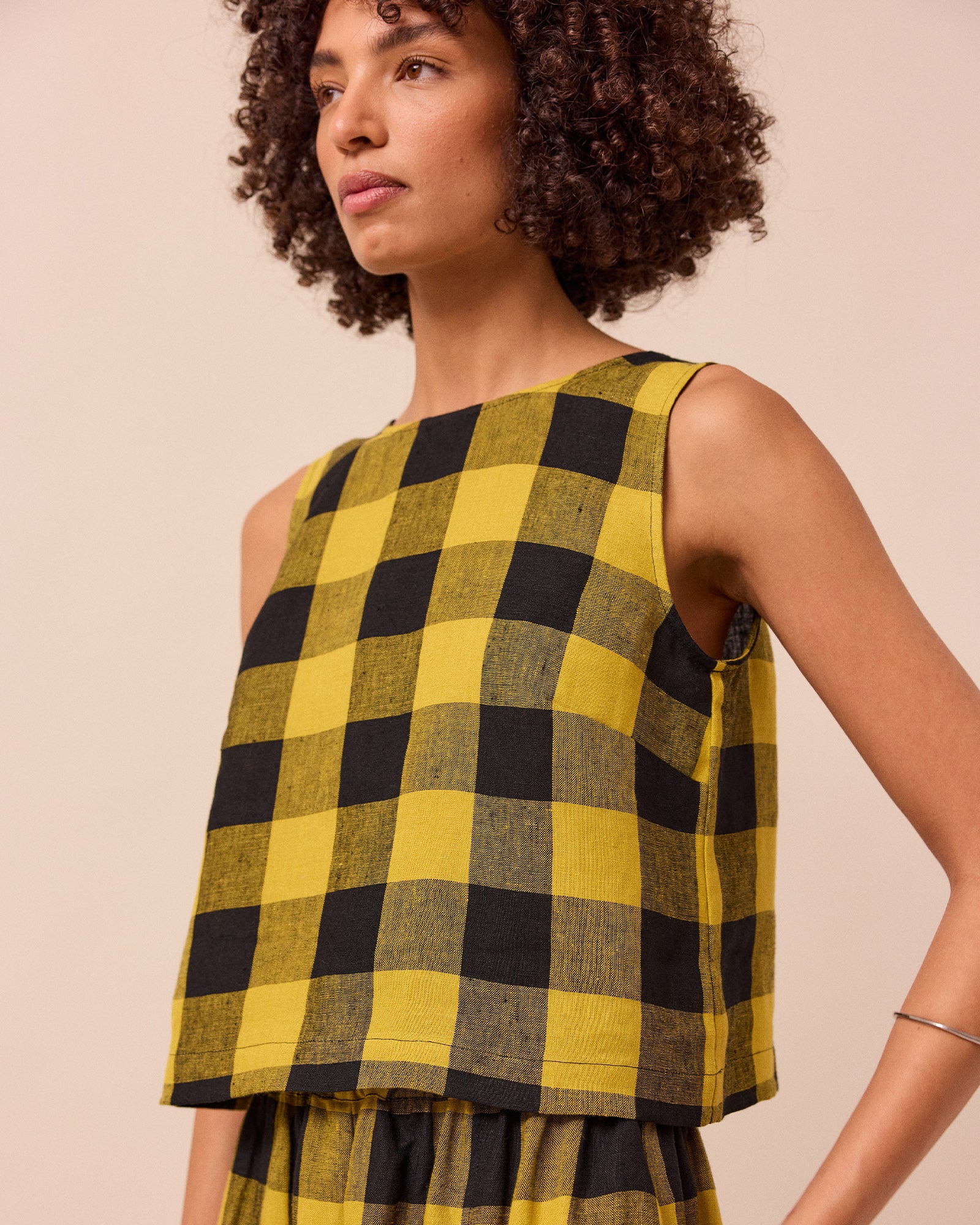 Esme Chartreuse Mega Check Linen Top – Beyond Nine