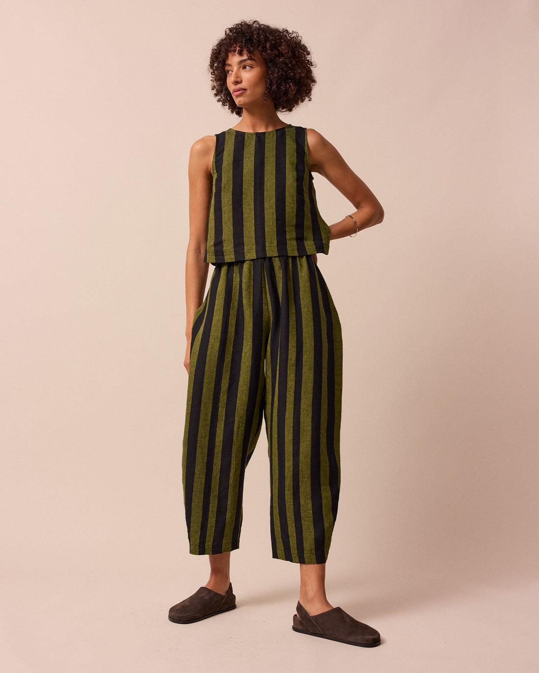 Esme Olive & Black Stripe Linen Top – Beyond Nine