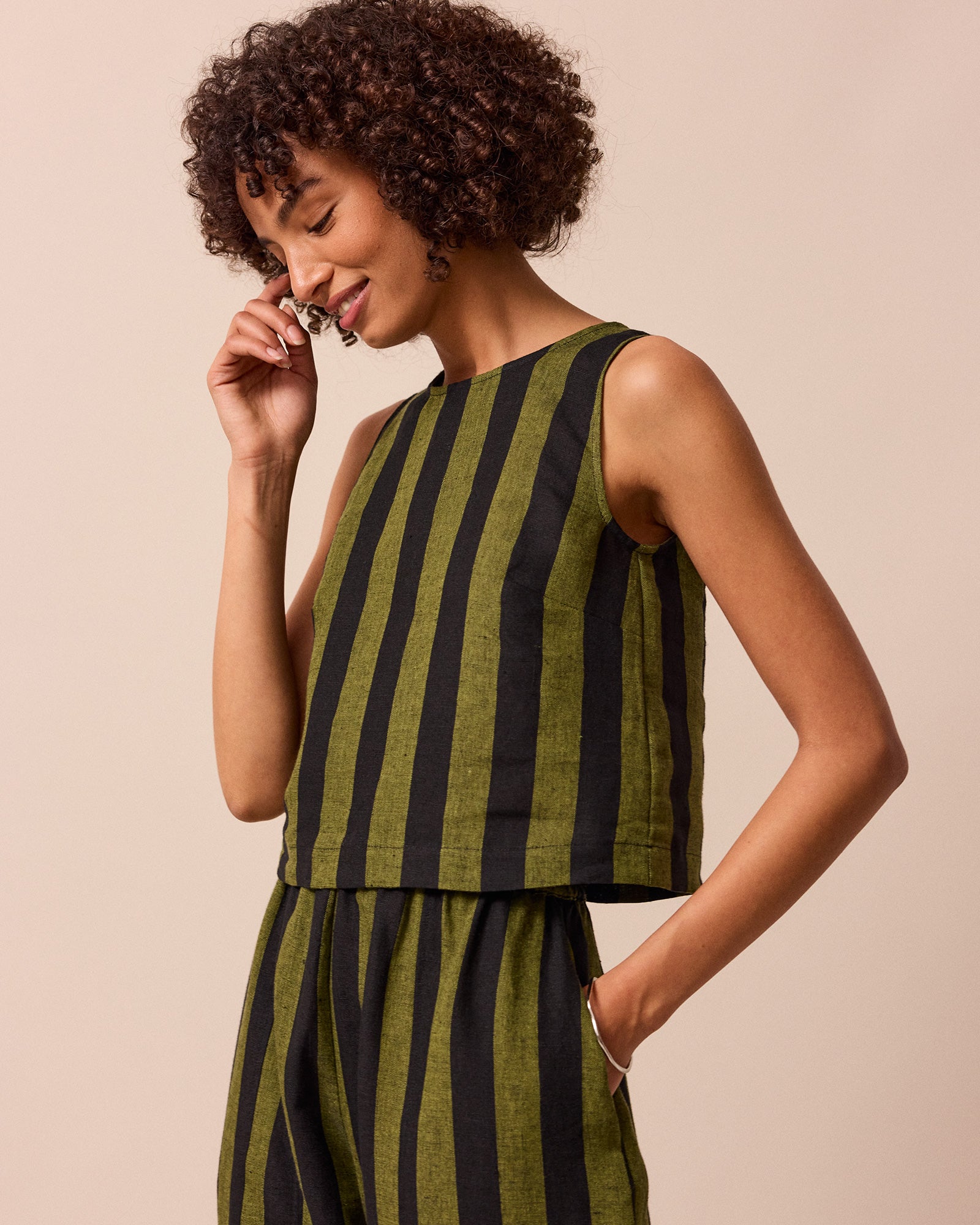 Esme Olive & Black Stripe Linen Top – Beyond Nine