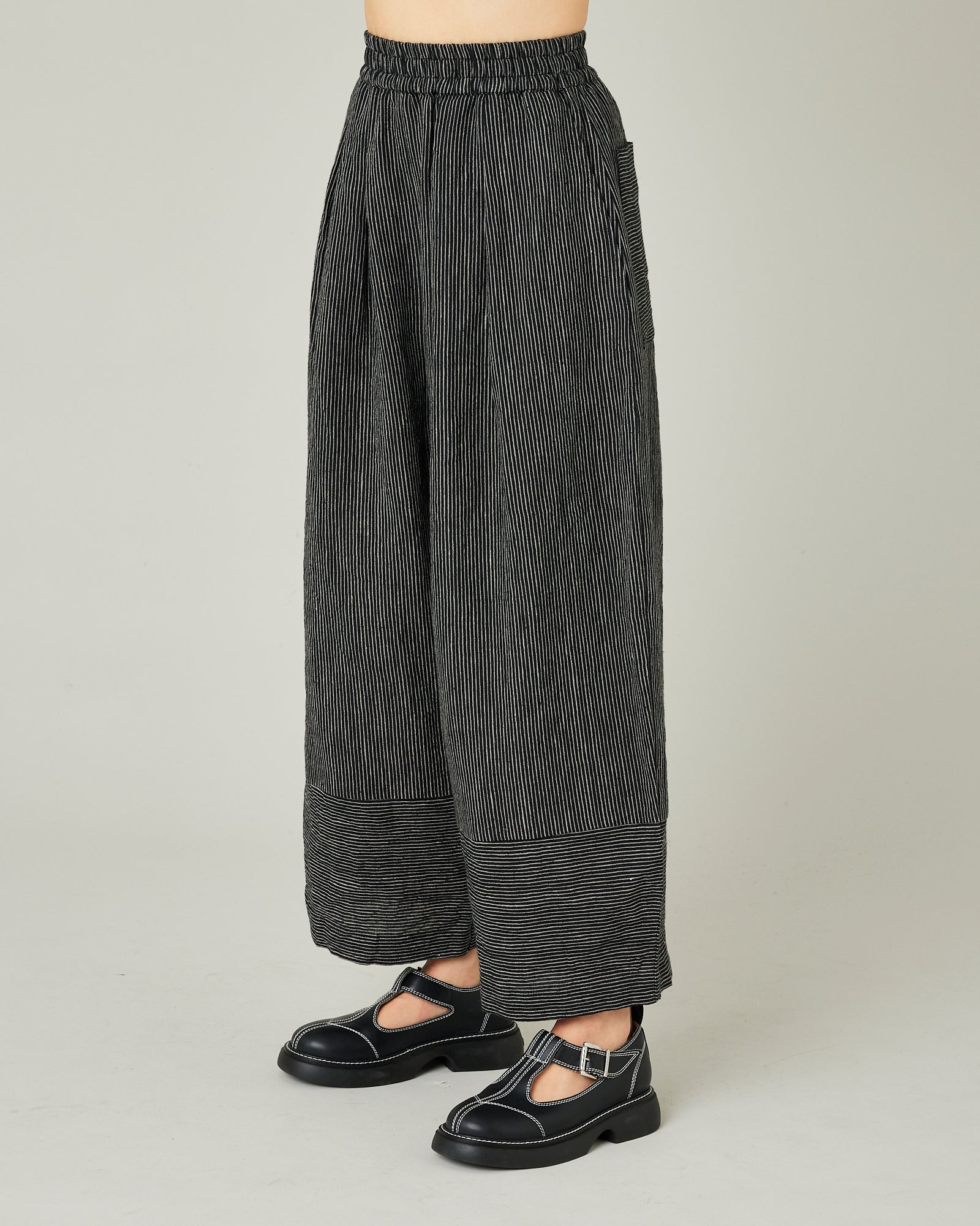 Bobbi Black Ecru Pencil Stripe Linen Trousers