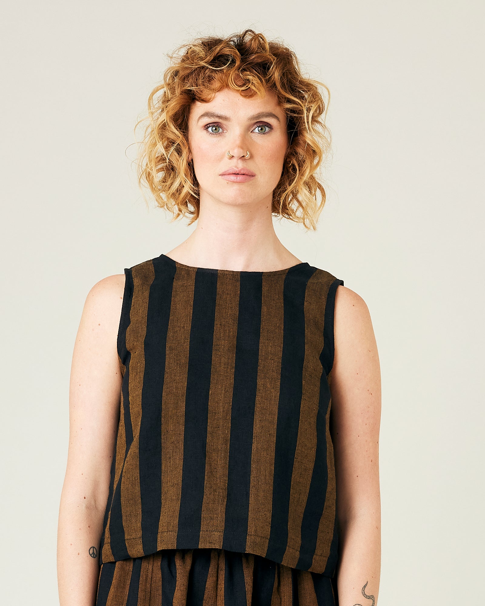 Esme Rust & Black Stripe Linen Top – Beyond Nine