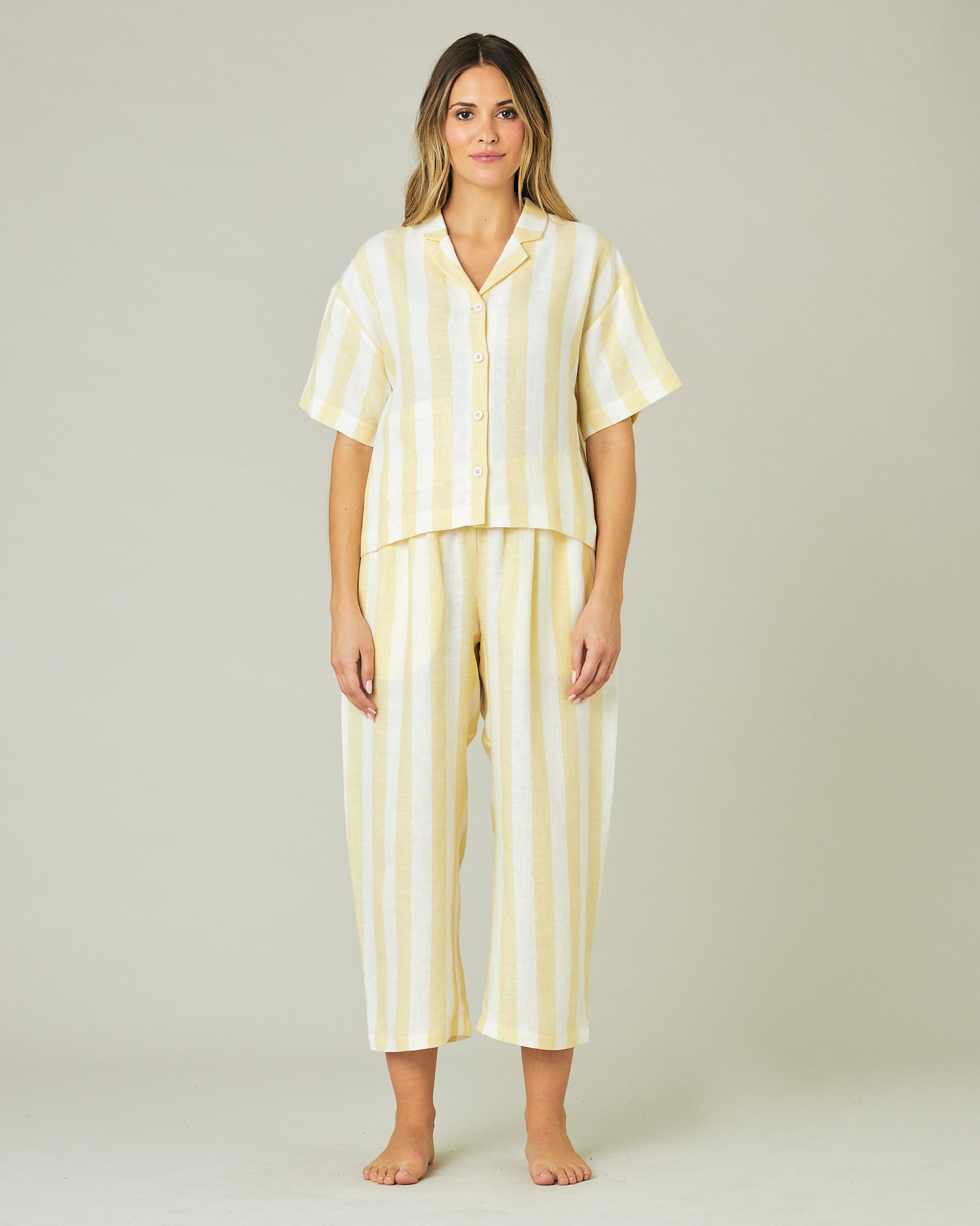 Ultimate PJ Top Lemon Stripe Linen – Beyond Nine