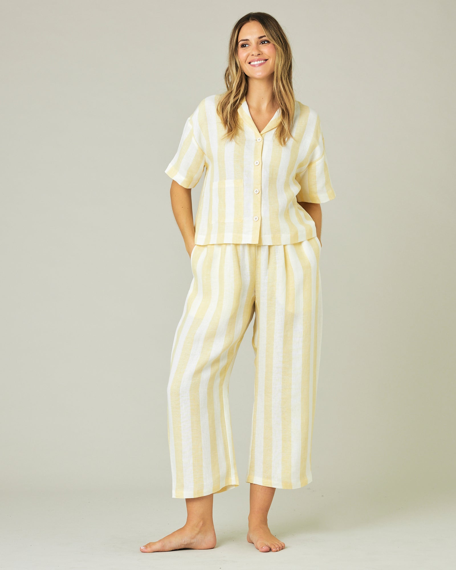 Ultimate PJ Top Lemon Stripe Linen – Beyond Nine