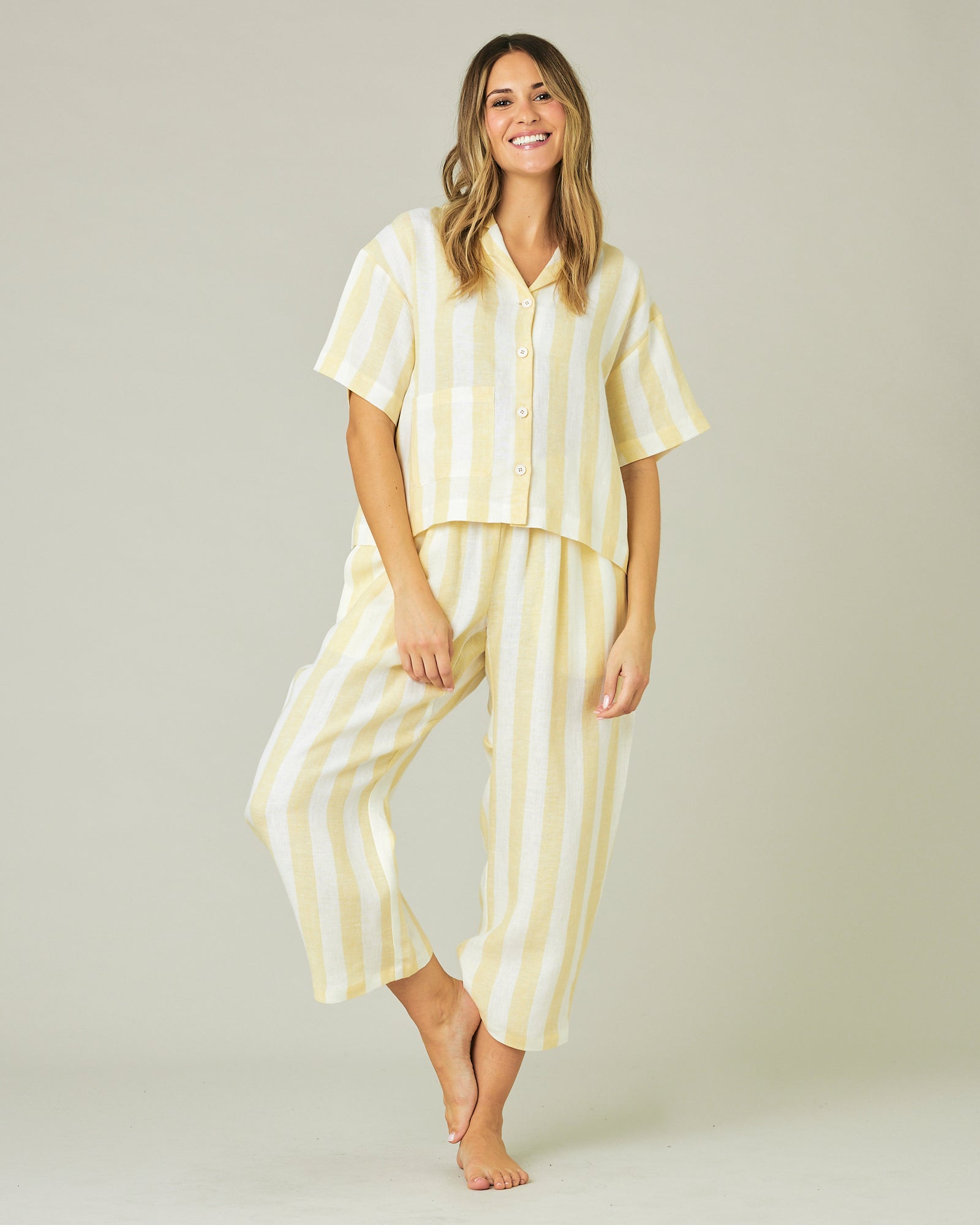 Ultimate PJ Top Lemon Stripe Linen – Beyond Nine