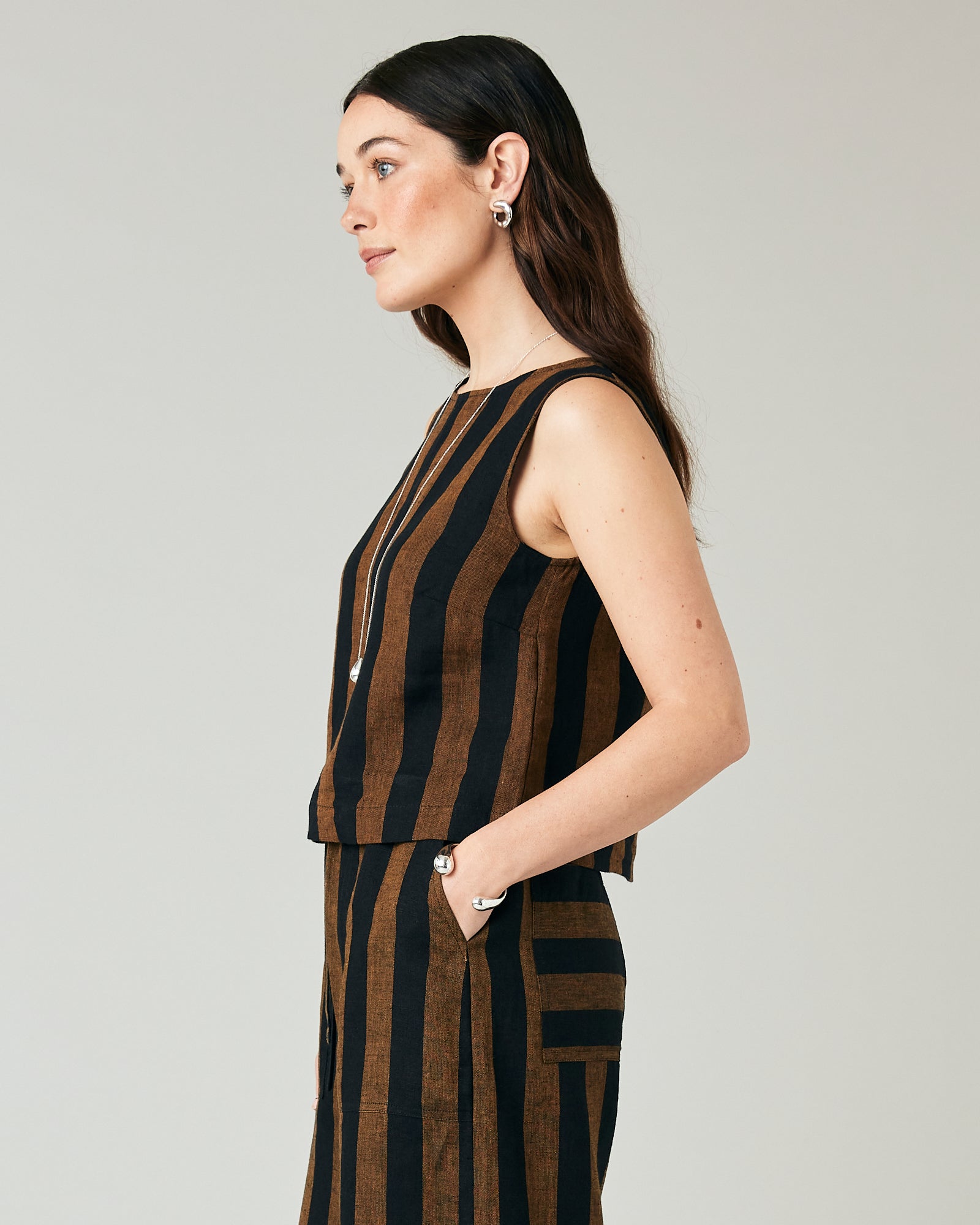 Esme Rust & Black Stripe Linen Top – Beyond Nine