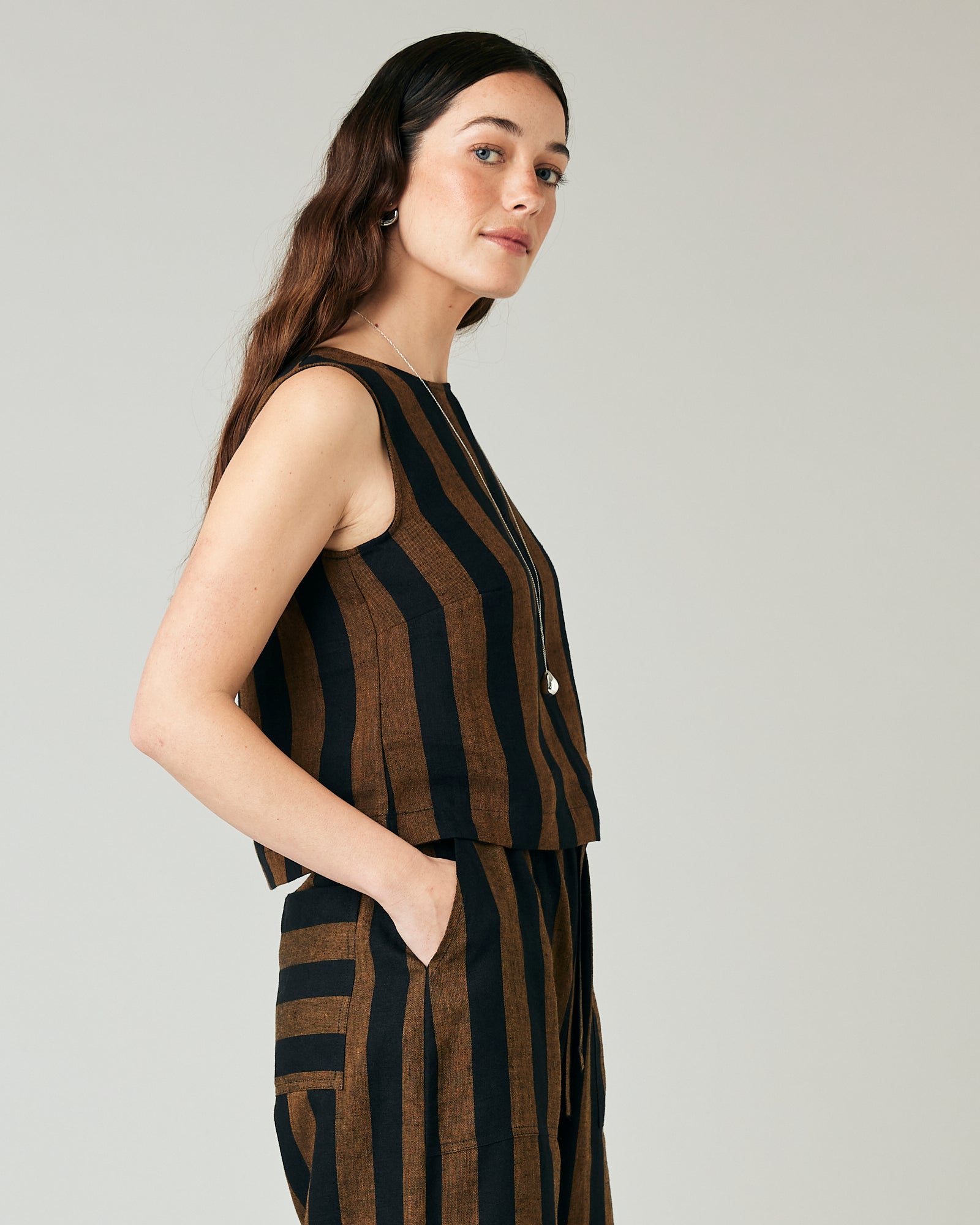 Esme Rust & Black Stripe Linen Top – Beyond Nine
