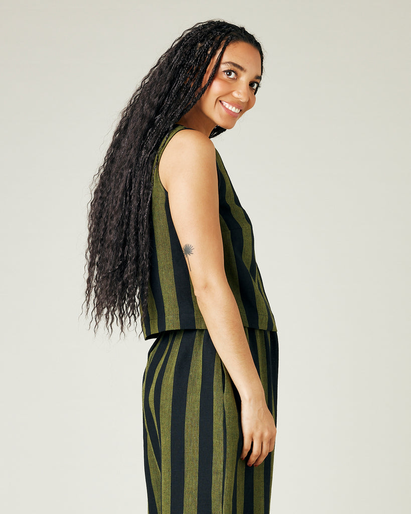 Esme Olive & Black Stripe Linen Top – Beyond Nine
