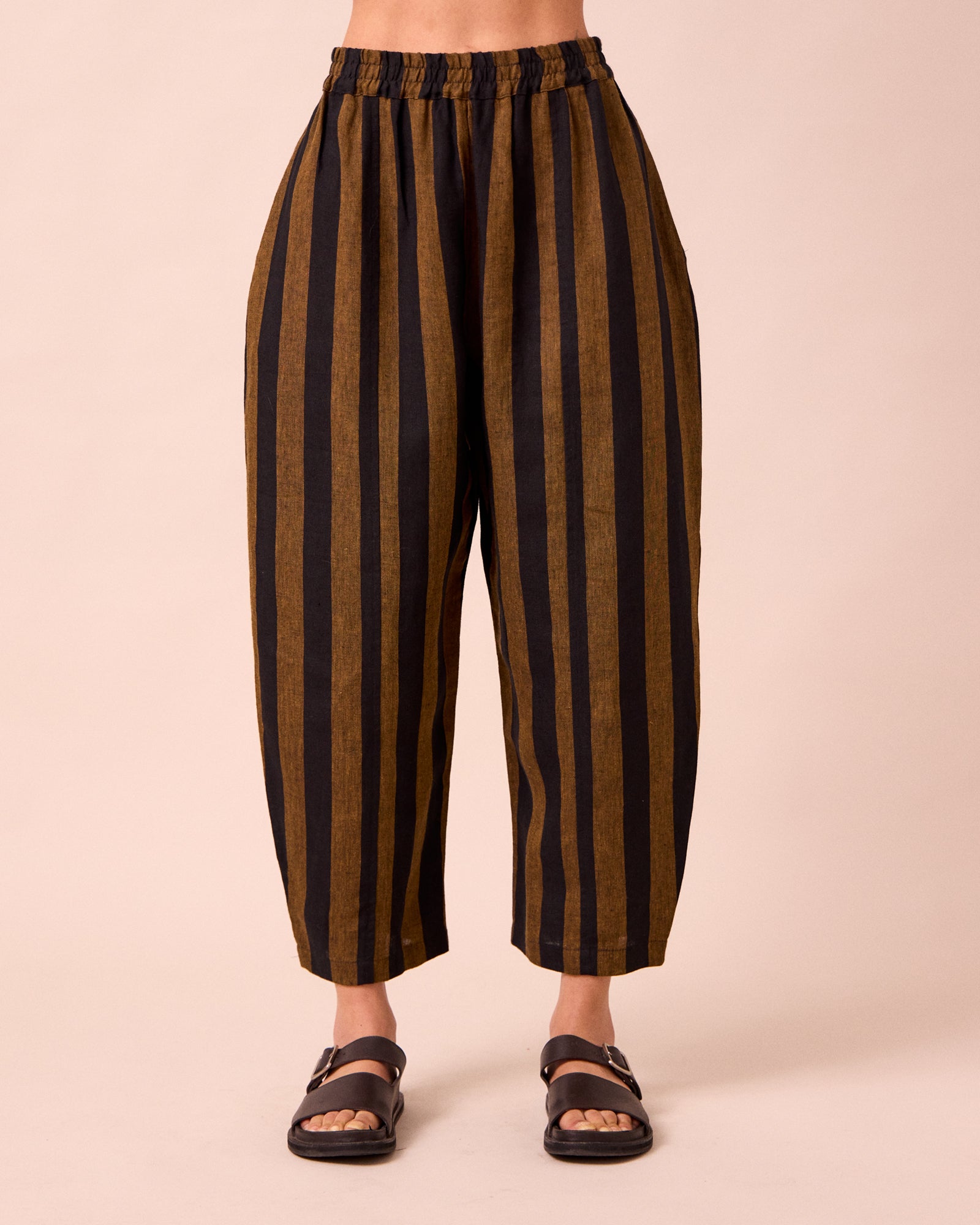 Mabel Rust And Black Stripe Linen Trousers – Beyond Nine