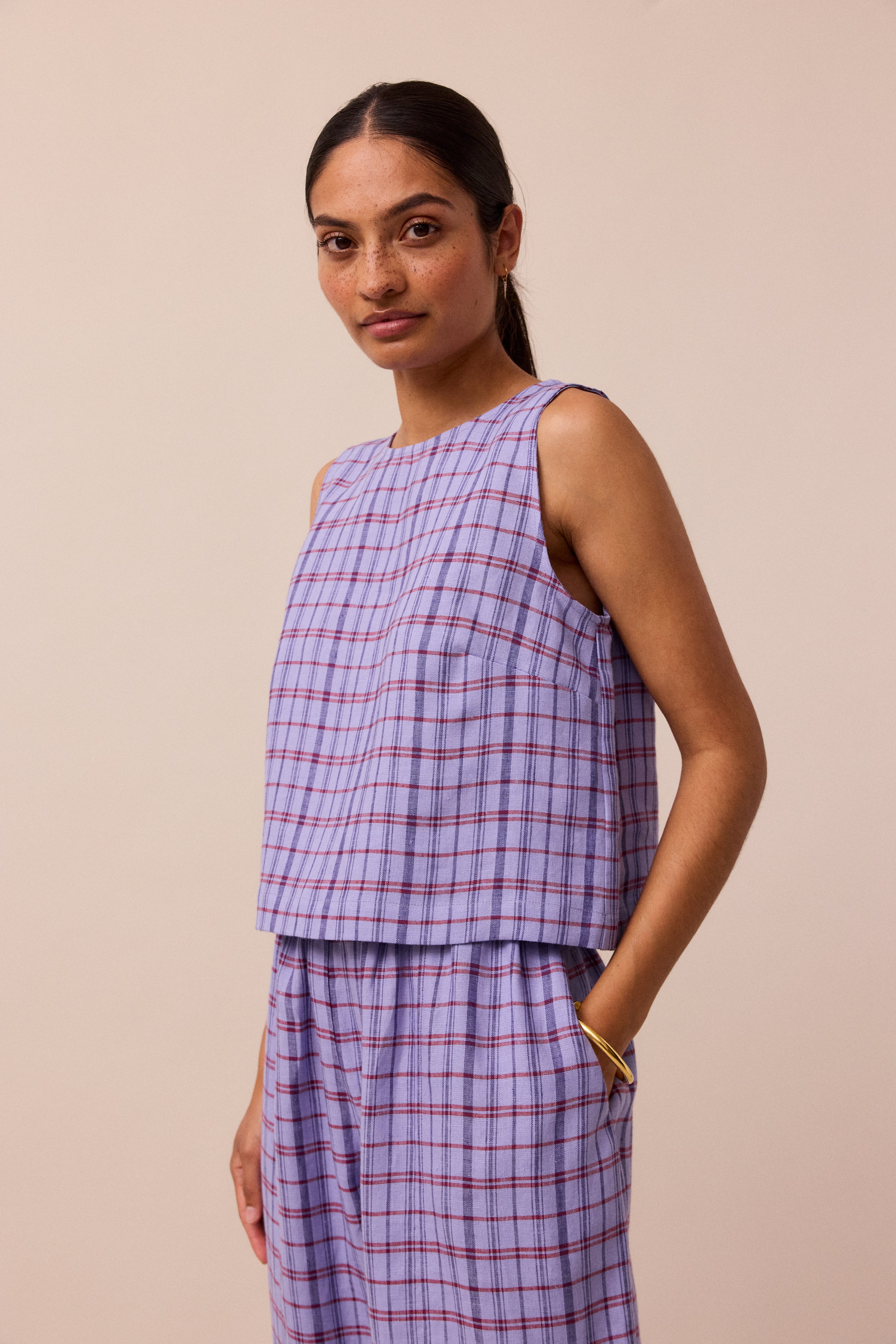 Esme Parma Violet Plaid Linen Top – Beyond Nine