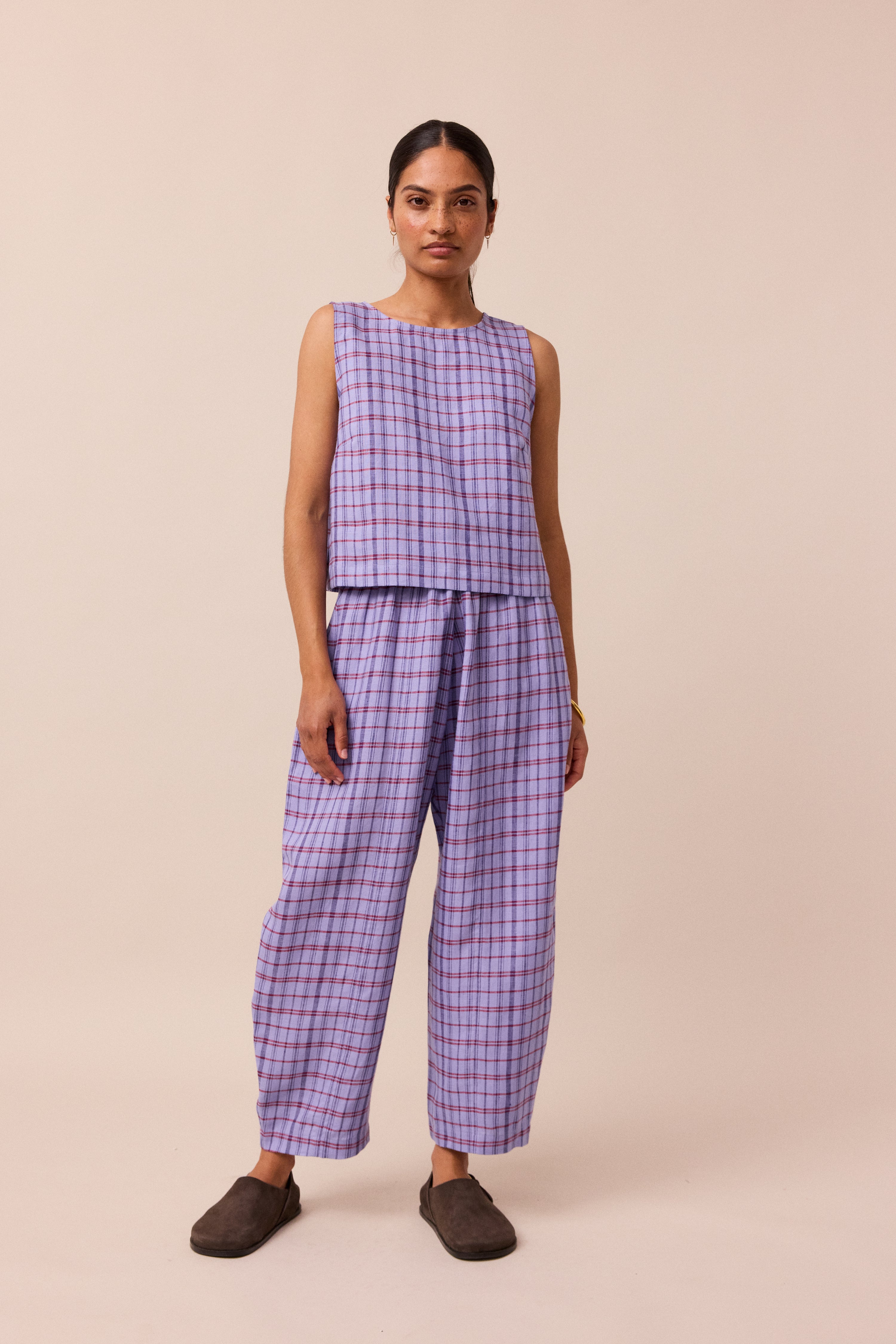 Mabel Parma Violet Plaid Linen Trousers – Beyond Nine
